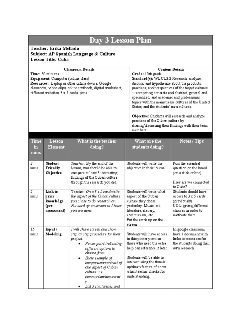 Mellado - Day 3 Lesson Plan | PDF | Lesson Plan | Teachers