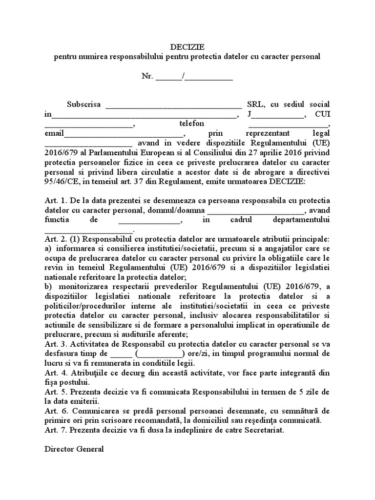 DECIZIE de Numire DPO | PDF