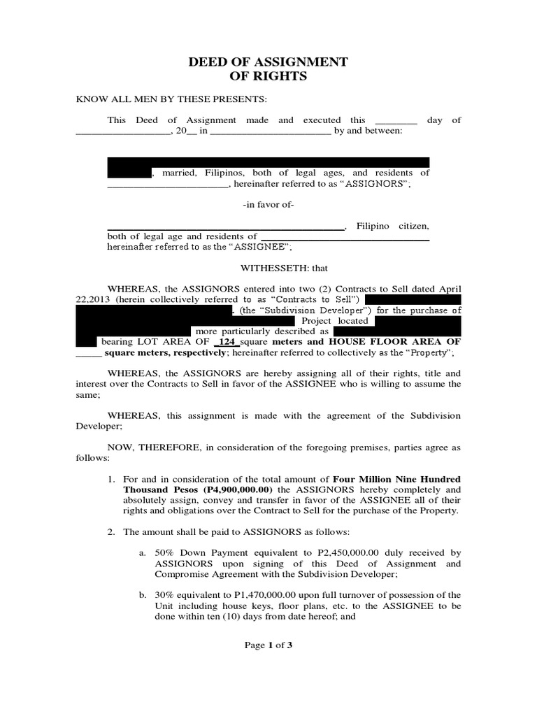 Deed of Assignment | PDF | Assignment (Law) | Deed