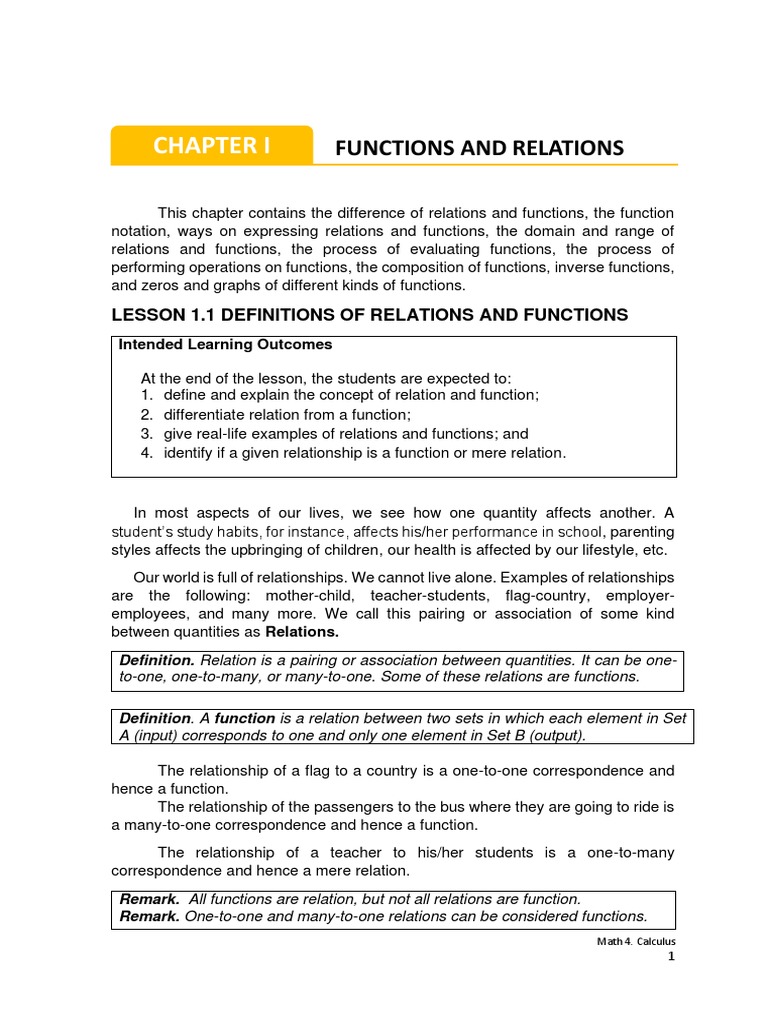 Lesson 1.1 Definitions of Relations and Functions | PDF | Interval ...