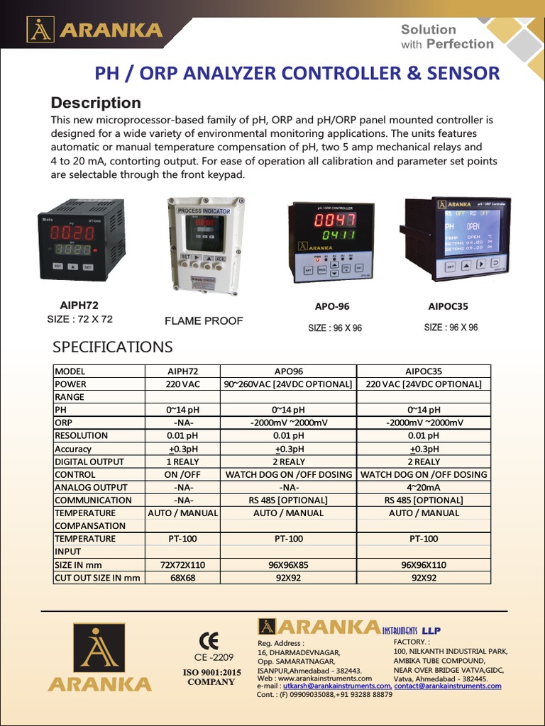 PH / Orp Analyzer Controller & Sensor: Description | PDF | Sensor ...