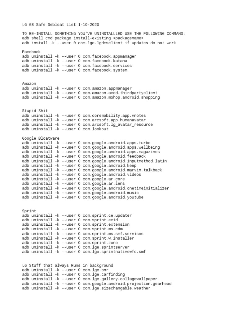 Debloat List G8 | PDF | Embedded Linux | Smart Devices