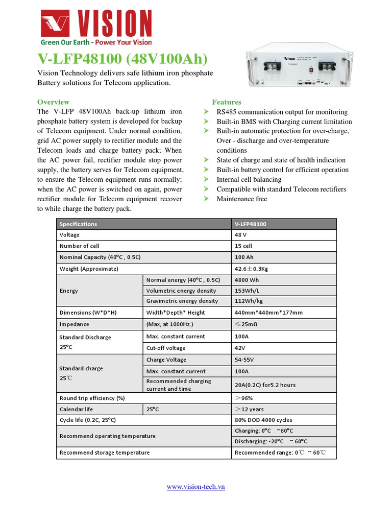 V-LFP48100 (48V100Ah) : Vision Technology Delivers Safe Lithium Iron Phosphate Battery Solutions ...