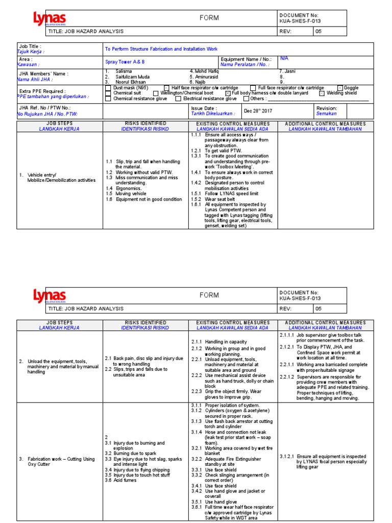 02 Jsa Structure Work - Spray Tower (Bi) | PDF | Personal Protective ...