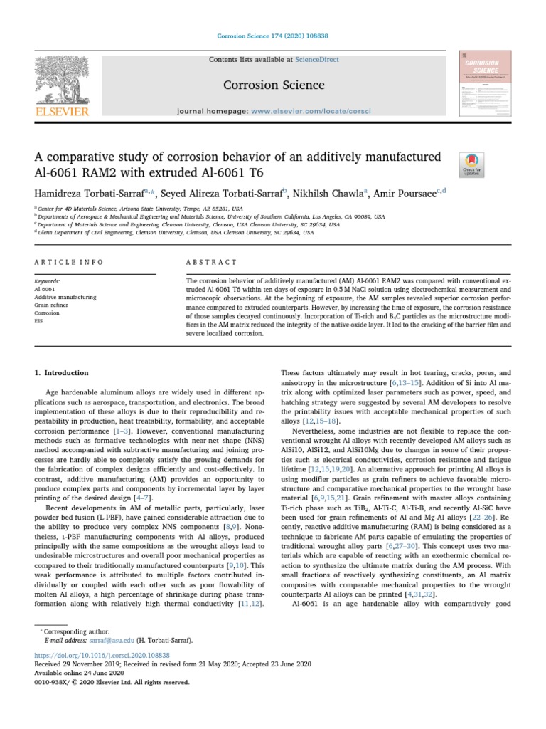 A Comparative Study of Corrosion Behavior of An Additively Manufactured ...