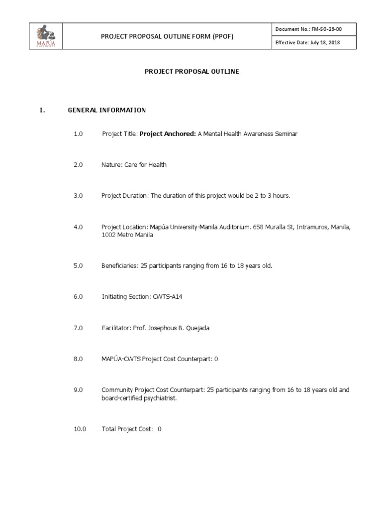 Project Proposal Outline Form (Ppof) | PDF | Psychiatry | Mental Disorder