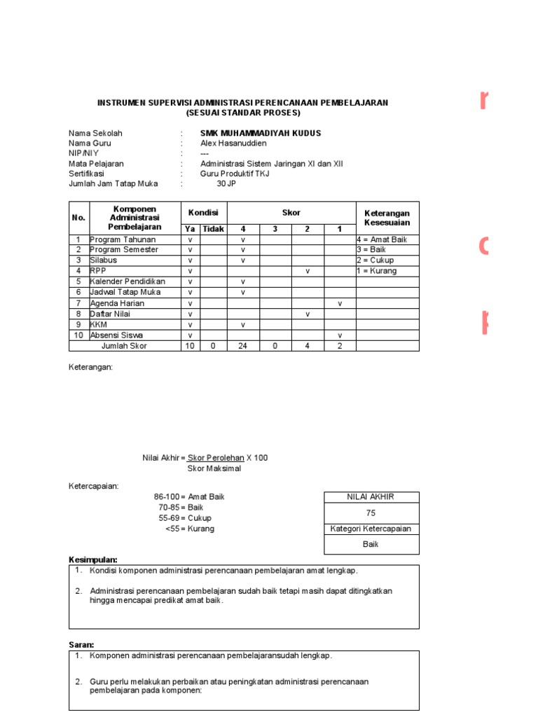 Form Instrumen Supervisi | PDF