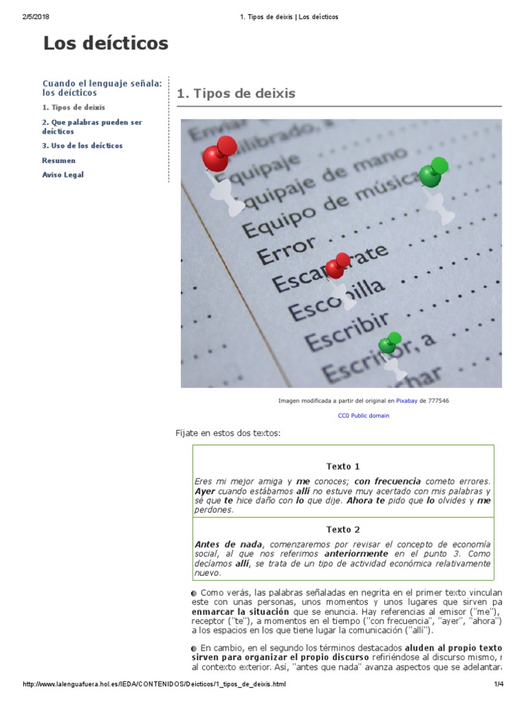 Tipos de Deixis - Los Deícticos | PDF | Semiótica | Comunicación