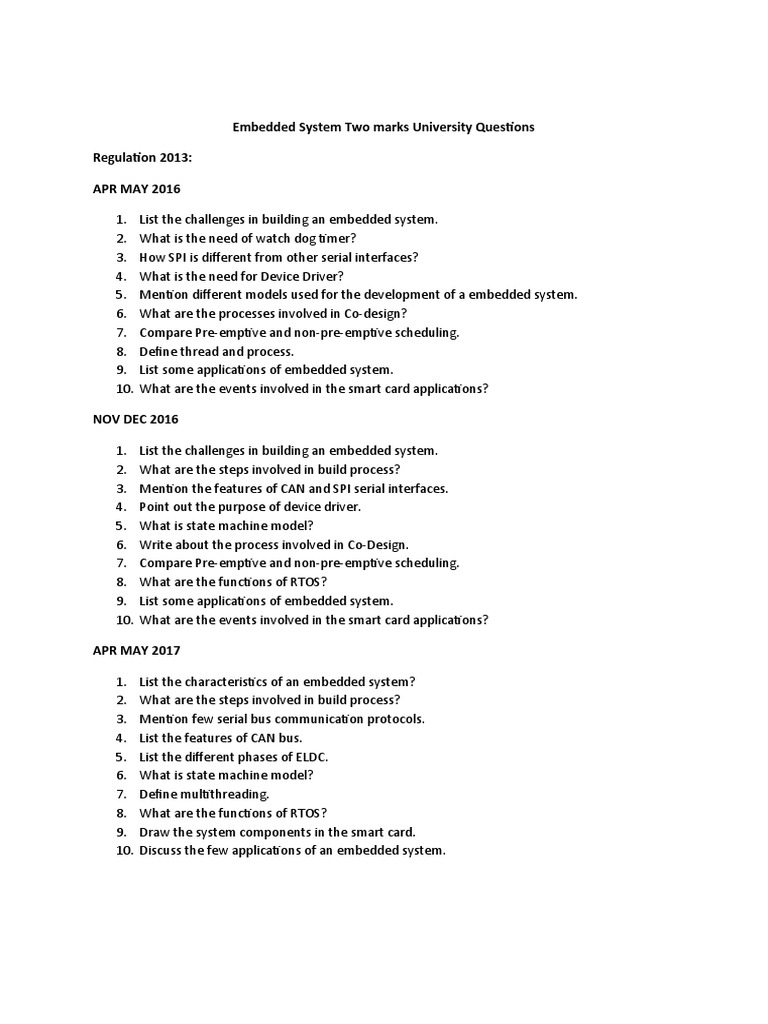 Embedded Systems University Questions | PDF | Embedded System | Thread (Computing)