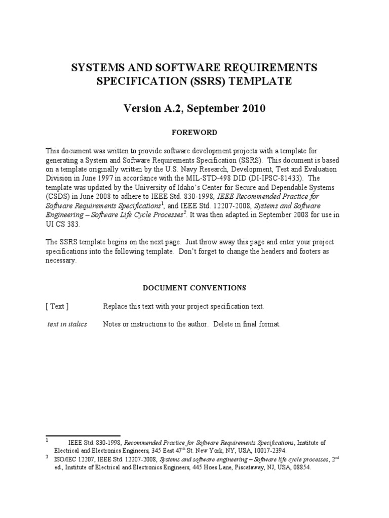 SSRS Template A2 | PDF | Use Case | Reliability Engineering