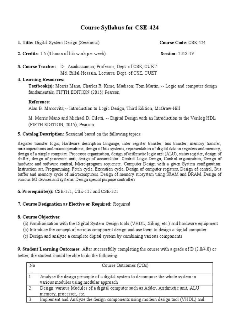 Course Syllabus For EEE-495 | PDF | Vhdl | Engineering
