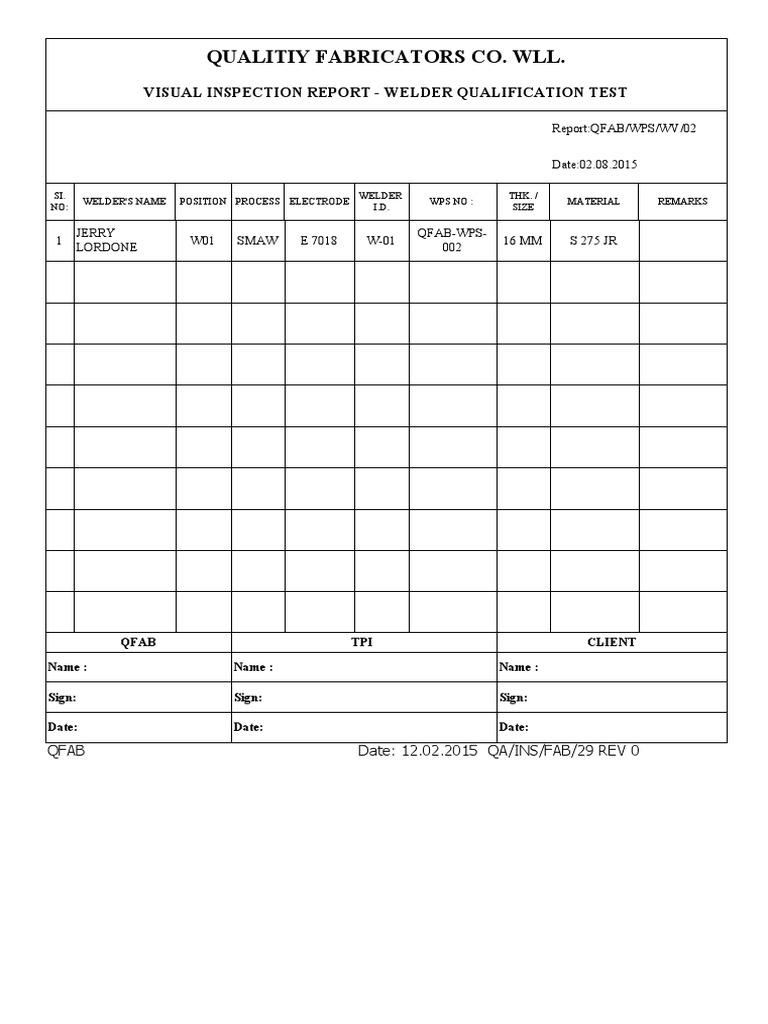 Welder Qualification Test Report | PDF | Plasma Physics | Technological ...