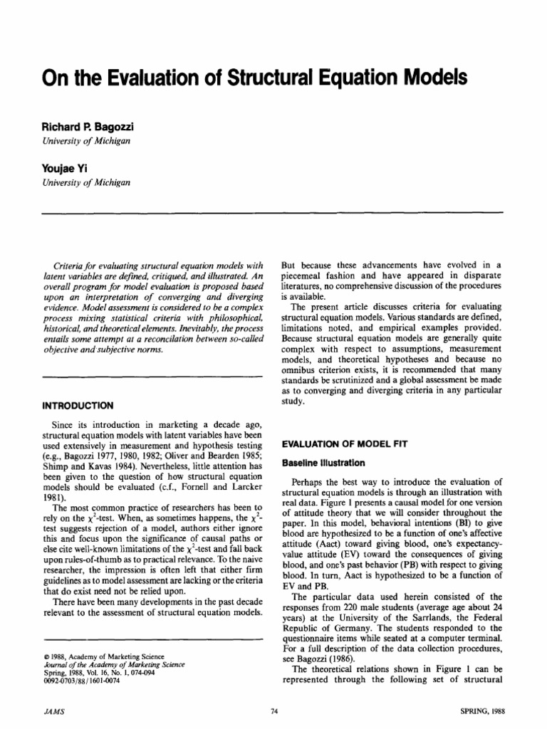 Bagozzi and Yi, 1988 PDF | PDF | Structural Equation Modeling | Errors And Residuals