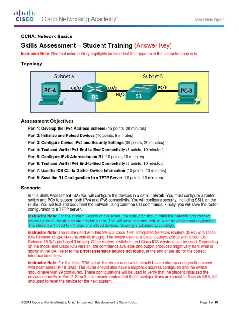 Skills Assessment - Student Training: (Answer Key) | PDF | I Pv6 | Ip ...