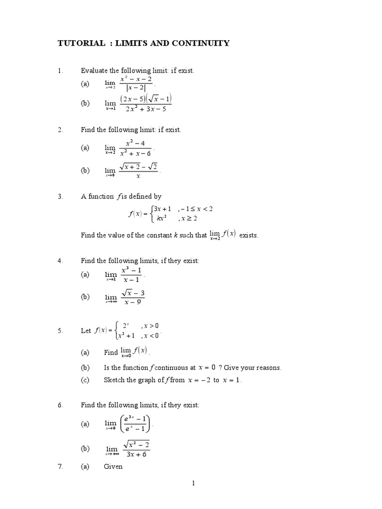 Tutorial: Limits and Continuity: X X X X | PDF | Continuous Function ...