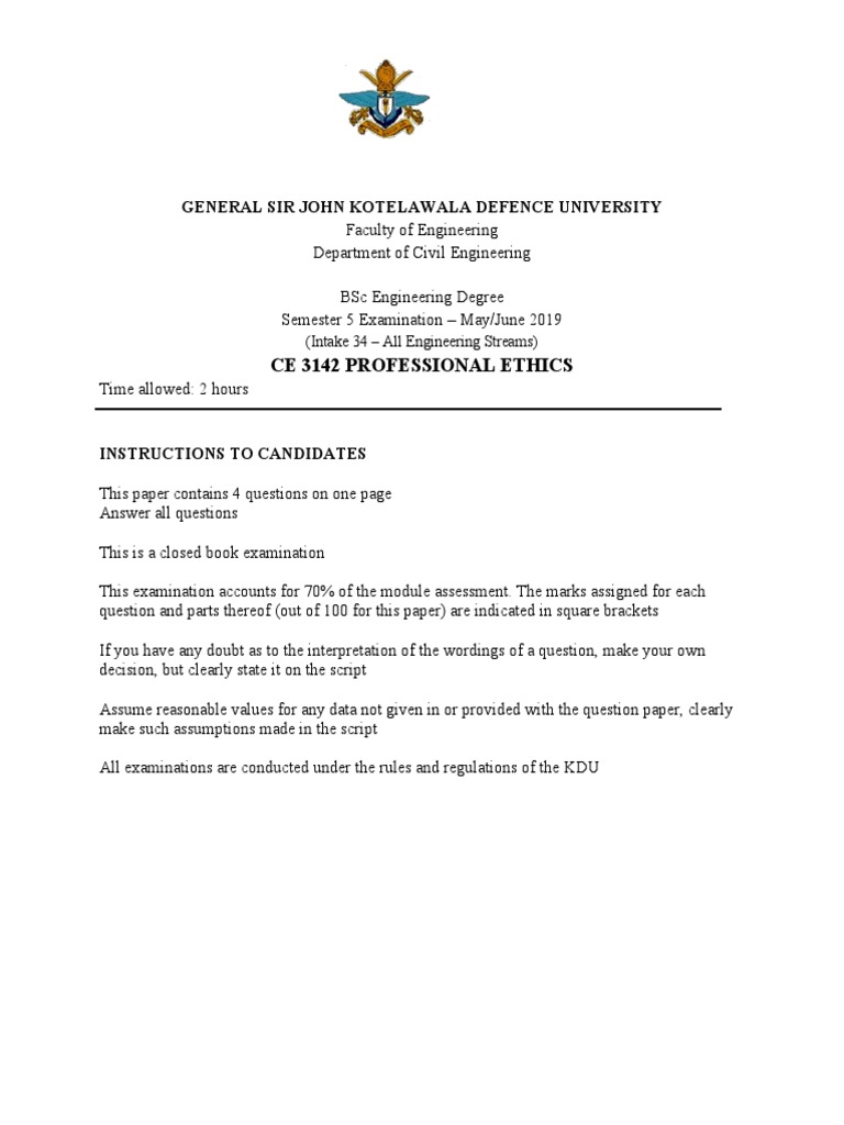 Professional Ethics 2019 - Exam Paper | PDF | Value (Ethics) | Labour ...
