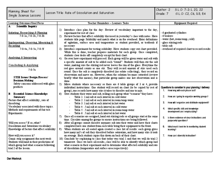 7-2-20 - Solubility Test - Lesson | PDF | Solubility | Experiment