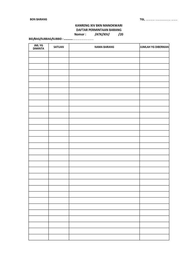 Format dan Contoh Bon Barang ATK | PDF