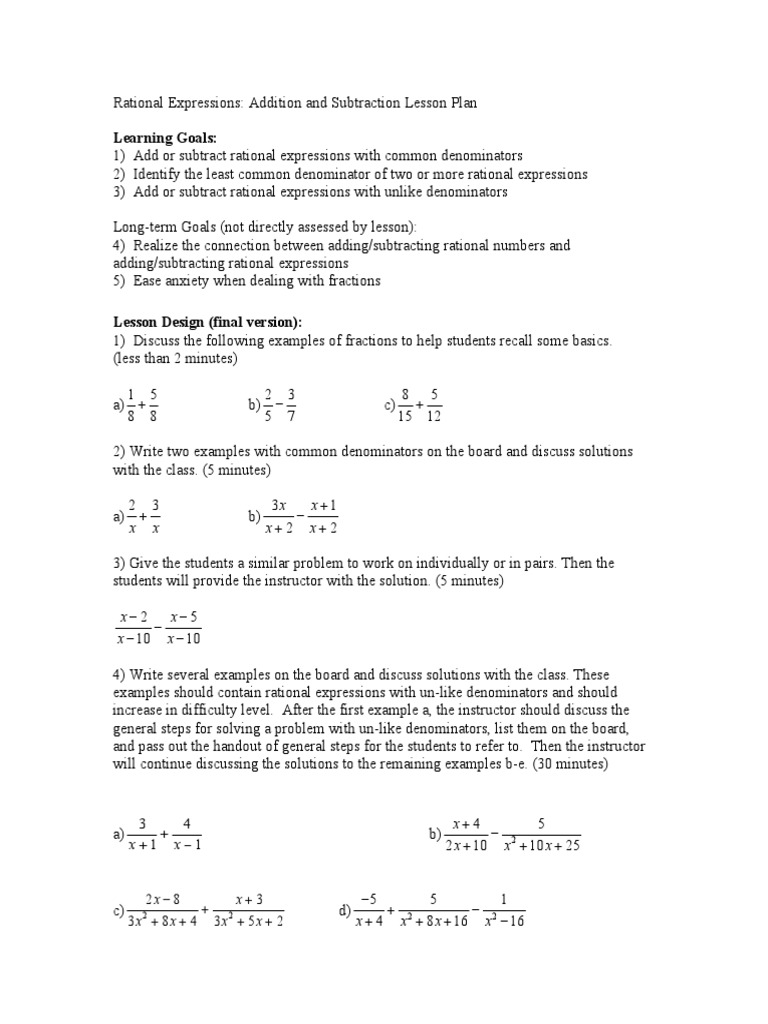 Adding Rational Expressions Guide | PDF | Fraction (Mathematics ...