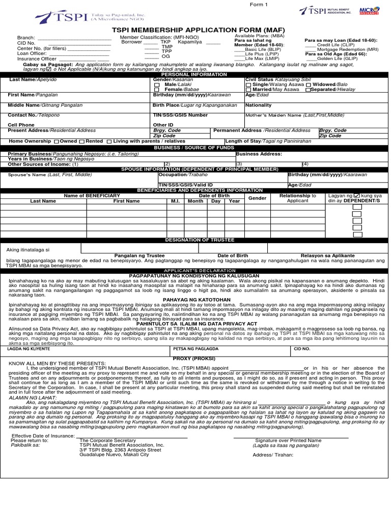 Form 1 - Membership Application Form - IC Approved - Jan 6 2020 | PDF