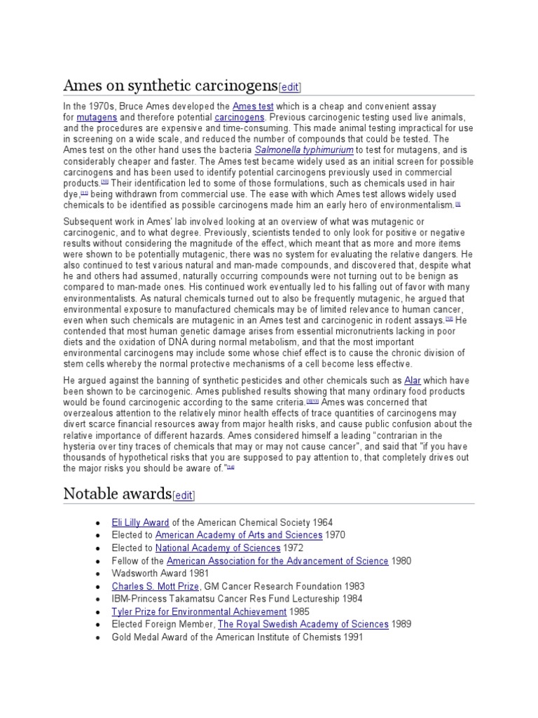 Bruce Ames' Development of the Ames Test and Its Impact on Carcinogenic ...