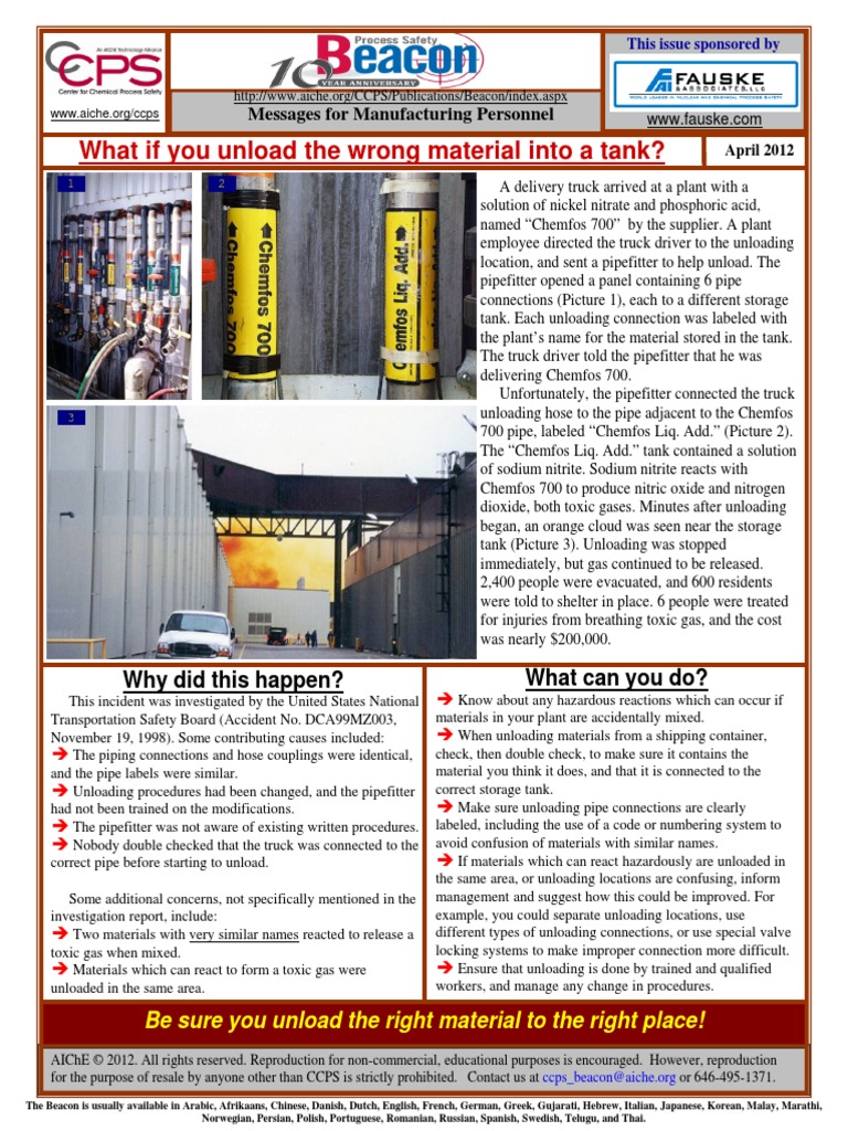 2012-04 Safety Beacon - Operating Procedure | PDF | Nitrite | Nitric Acid