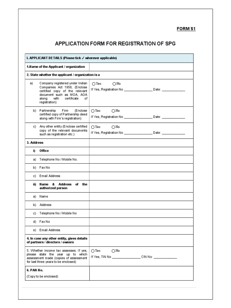 Application Form For Registration of SPG | PDF | Taxes | Economies
