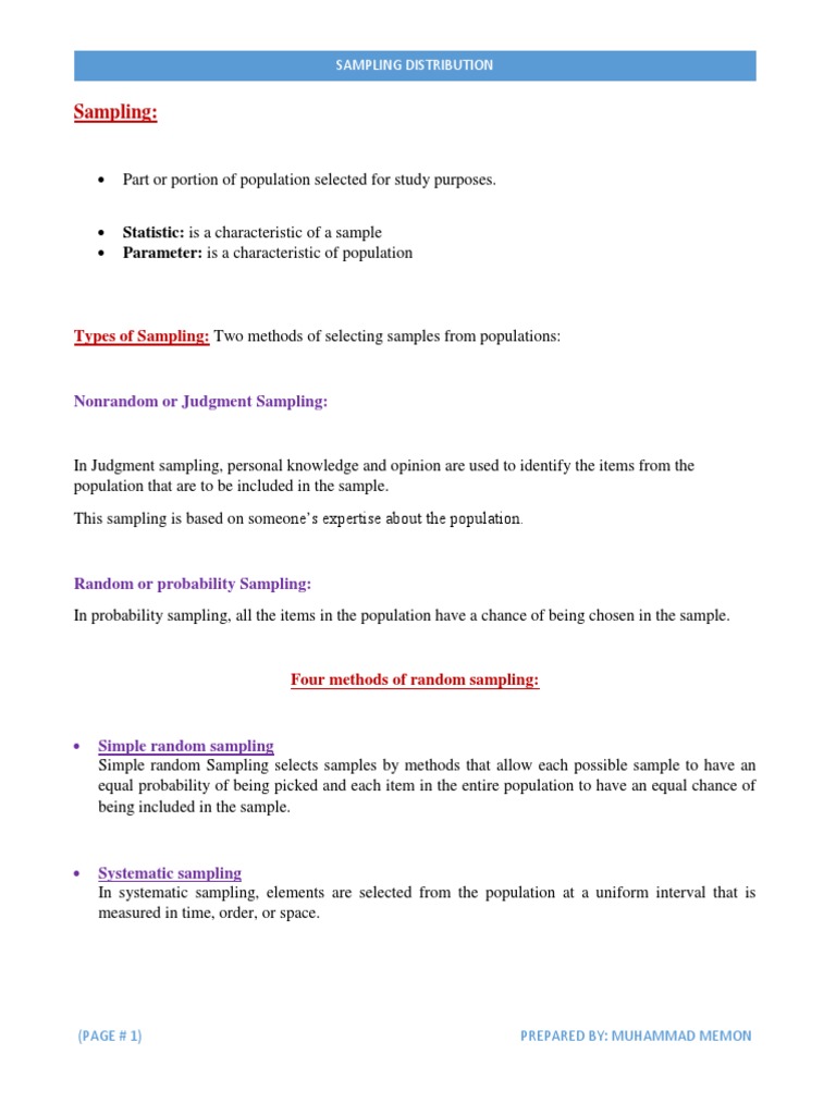 Sampling Distribution-1 | PDF | Standard Error | Sampling (Statistics)