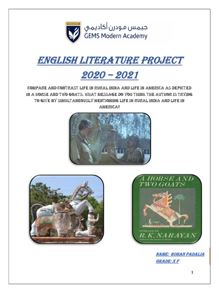 English Literature Project 2020 - 2021: Name: Rohan Padalia Grade: X F ...