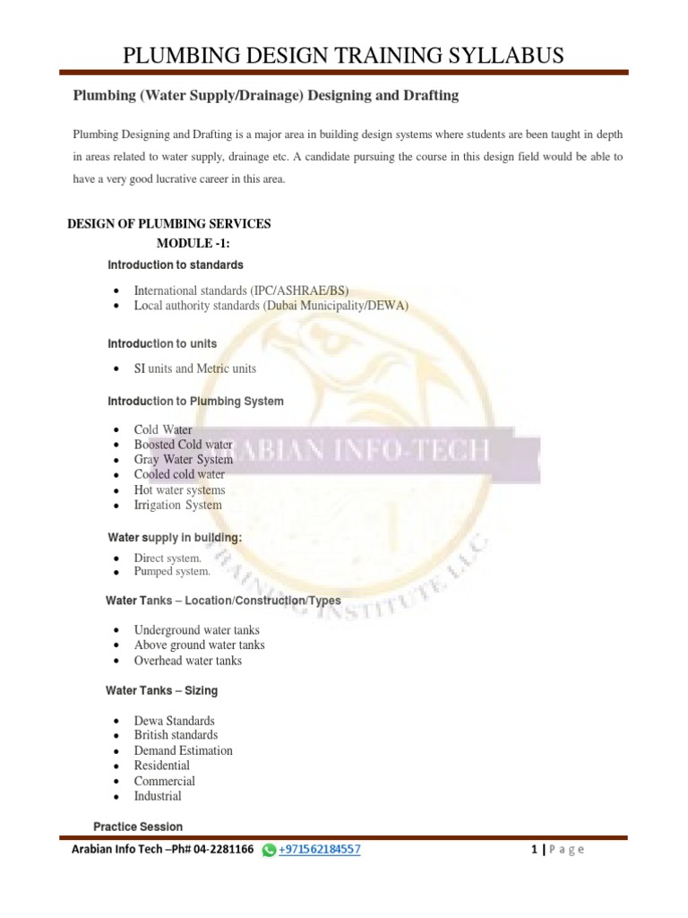 Plumbing Design Training Syllabus: Plumbing (Water Supply/Drainage ...