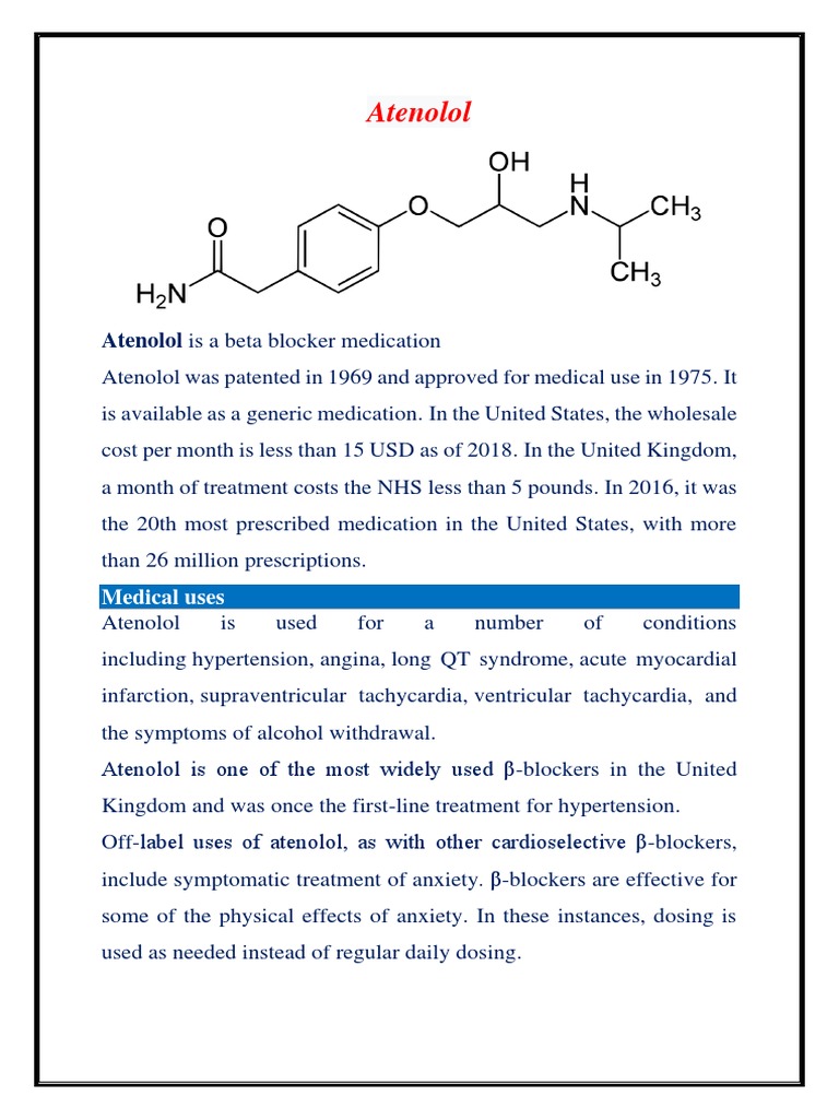 Atenolol: Atenolol Is A Beta Blocker Medication | PDF | Heart ...
