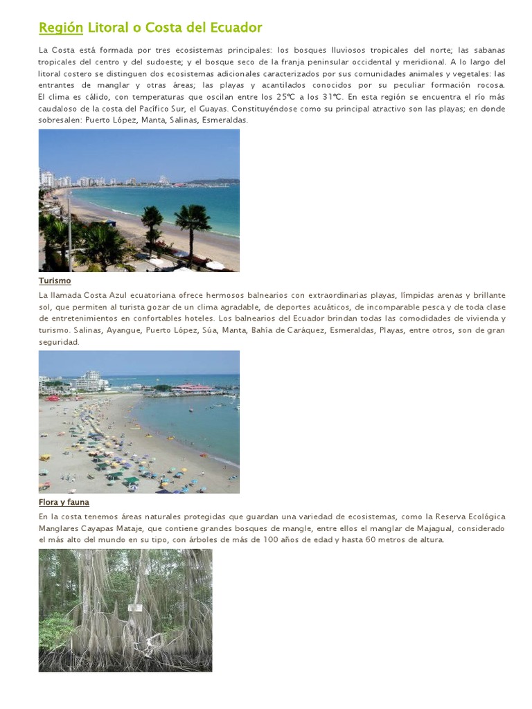 Región Litoral o Costa Del Ecuador | PDF | Zona litoral | Ecuador