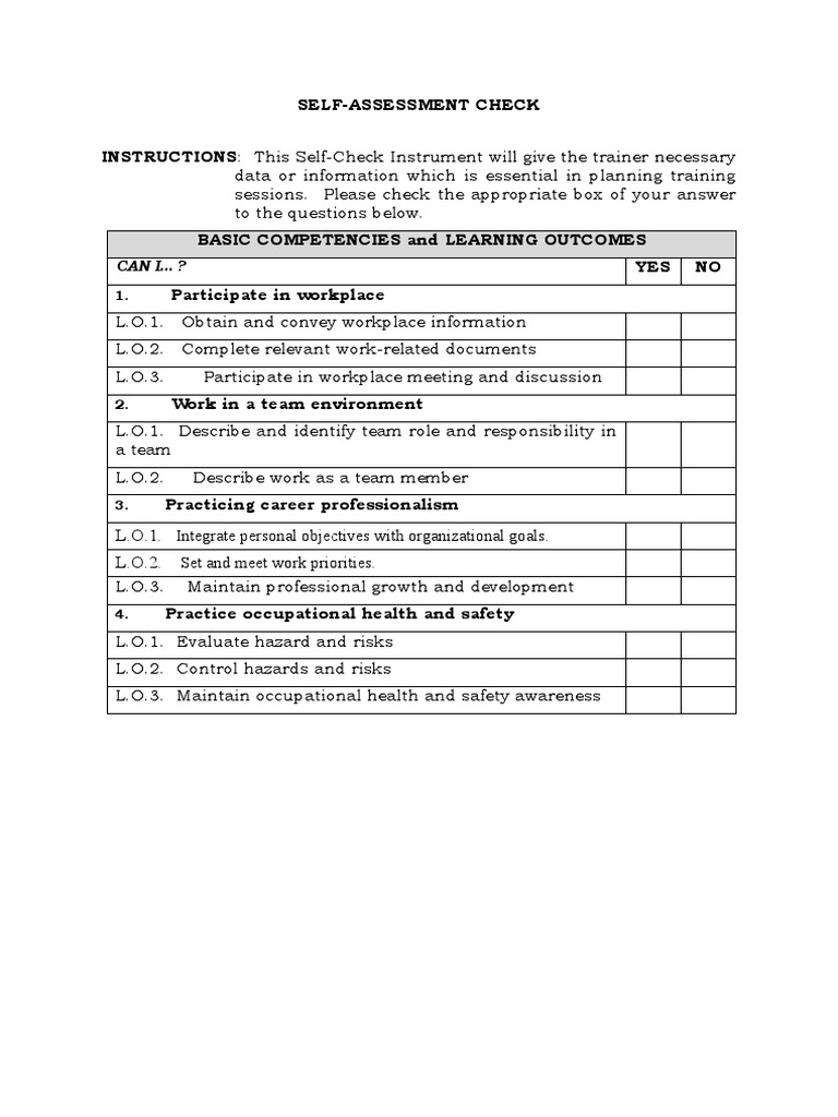 02a Self-Assessment Check | Download Free PDF | Occupational Safety And ...