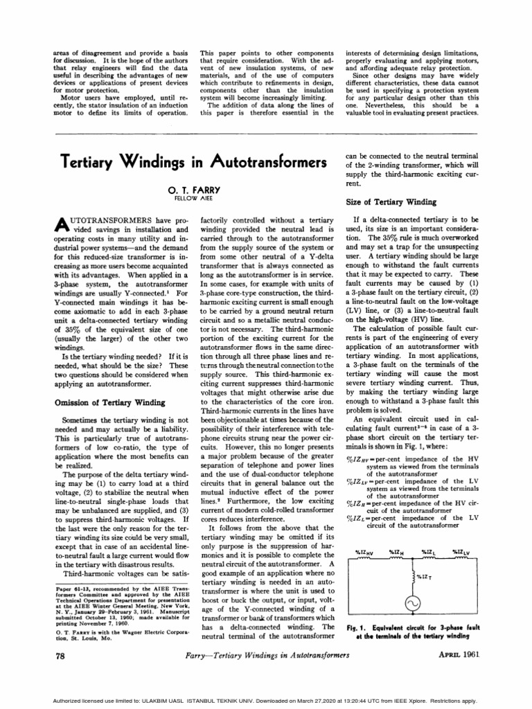 Tertiary Windings in Autotransformers | PDF | Transformer | Electrical ...