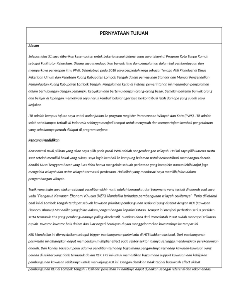 Contoh Statement of Purpose | PDF