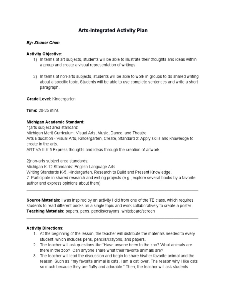 Arts-Integrated Activity Plan Phase 3 1 | PDF | Teachers | Question