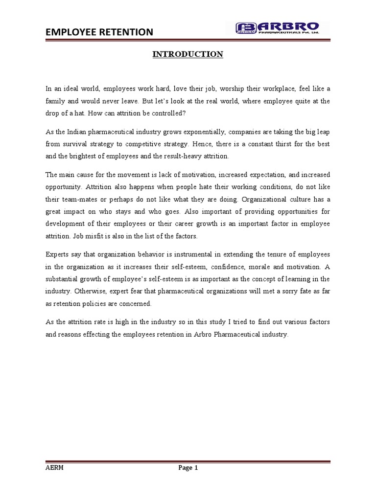 Employee Retension Abrob Pharma | PDF | Employee Retention ...