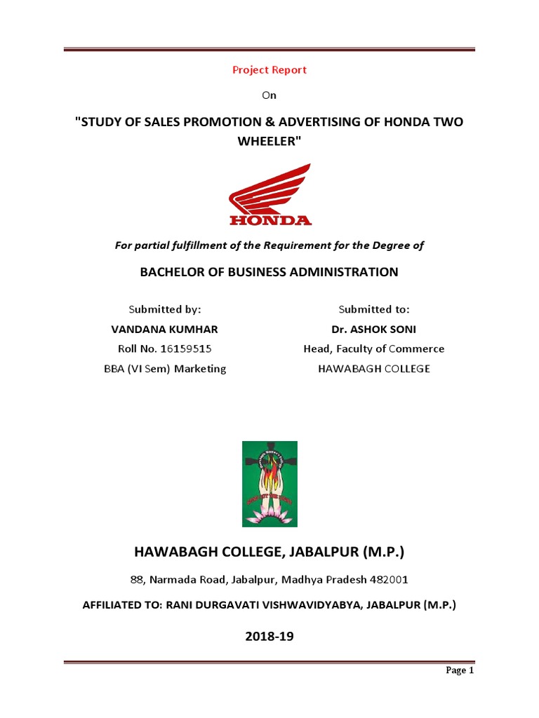 Study of Sales Promotion & Advertising of Honda Two Wheeler | PDF ...