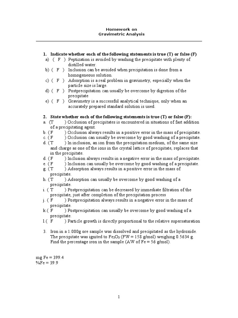 Gravimetric Analysis Homework Problems | PDF | Metallic Elements ...