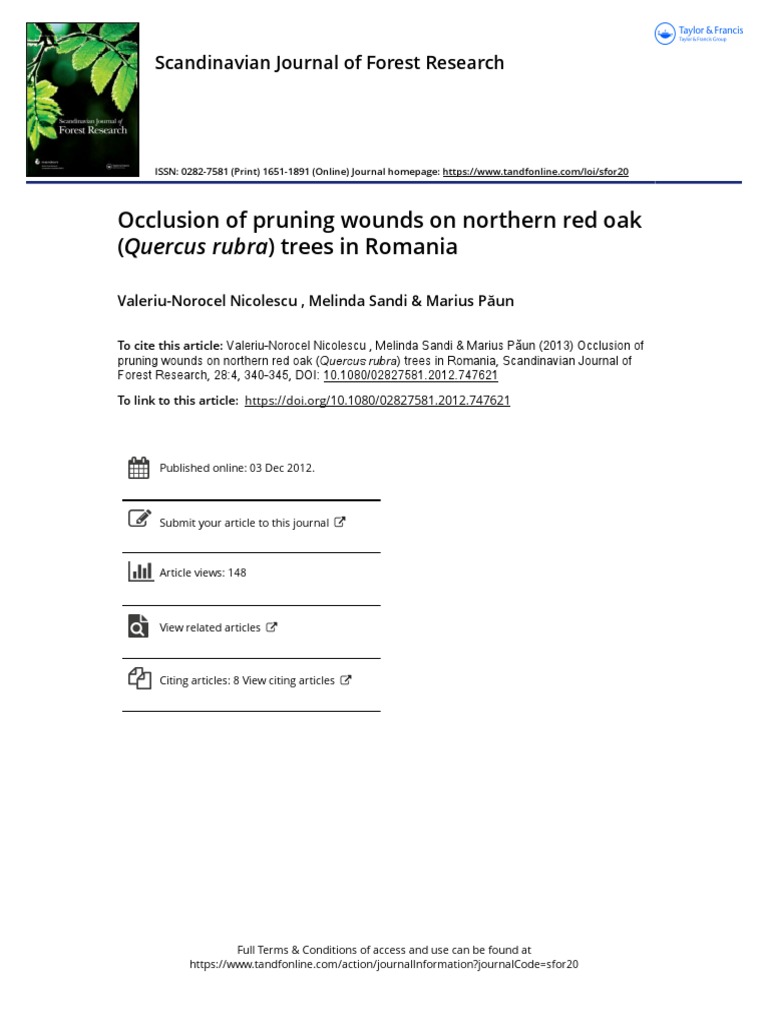 Pruning Wound Occlusion in Red Oak | PDF | Pruning | Beech