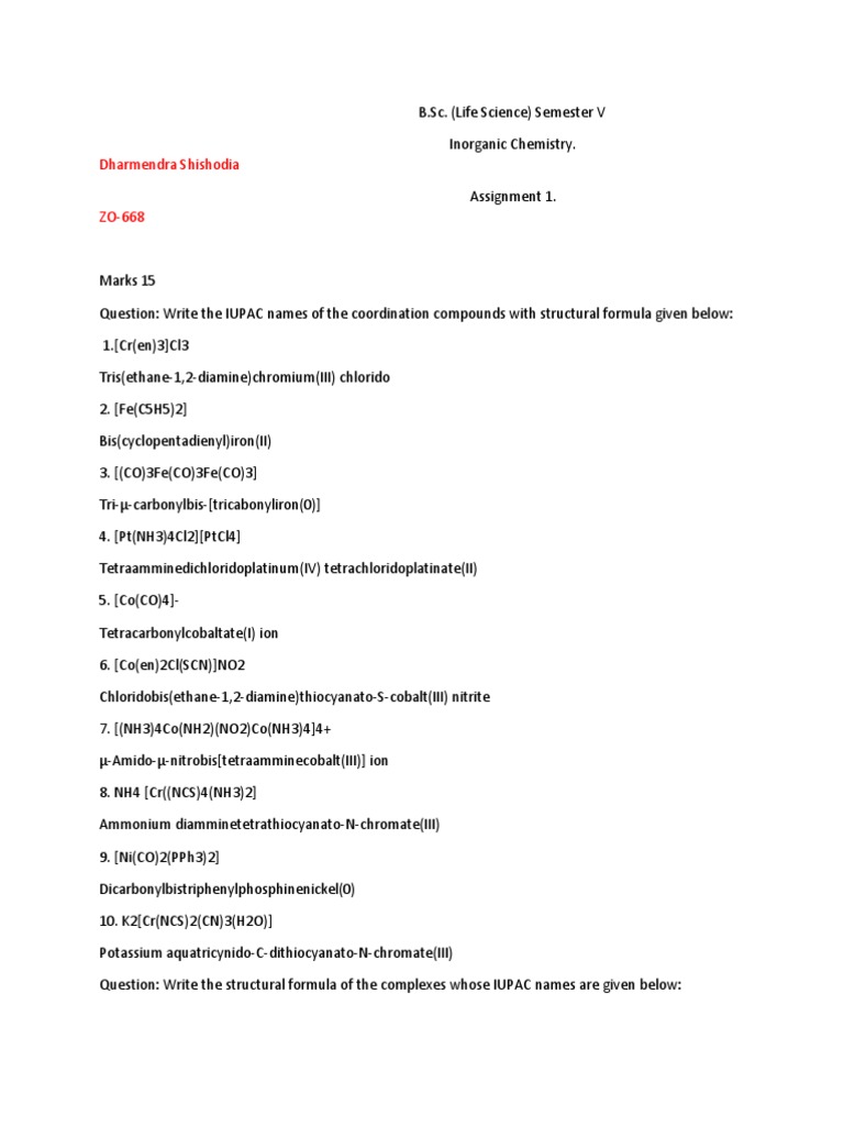 Inorganic Assignment PDF | PDF