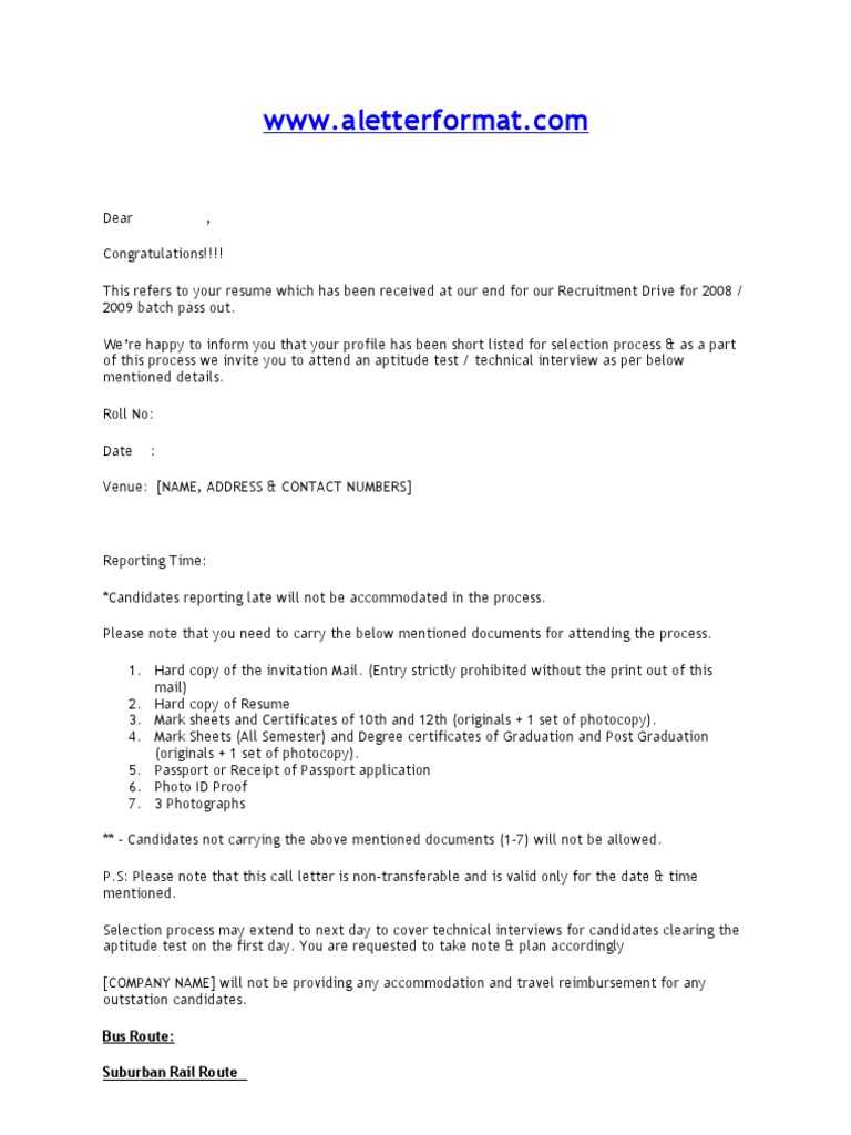 Interview Call Letter Format | PDF | Mail | Passport