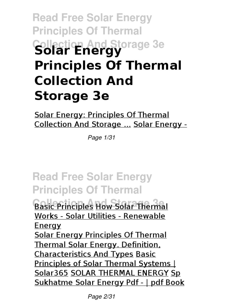 Solar Energy Principles of Thermal Collection and Storage 3e | PDF ...