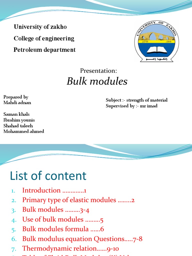 Analysis of the Bulk Modulus and its Applications in Engineering ...