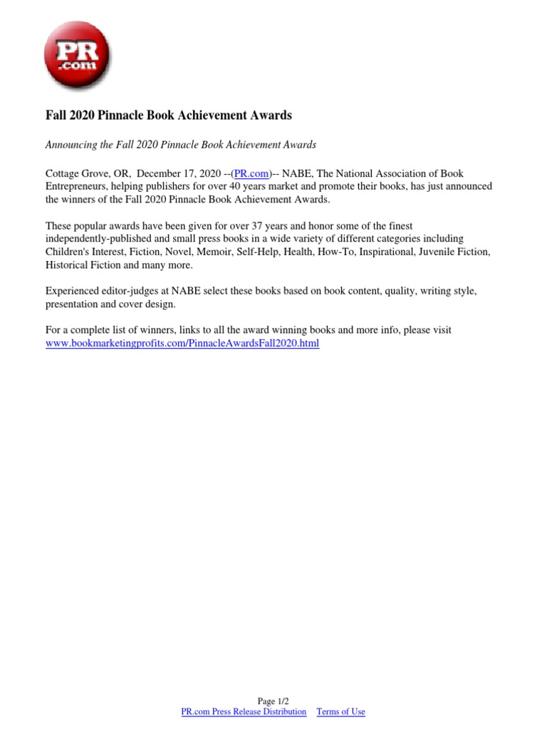 Fall 2020 Pinnacle Book Achievement Awards | PDF | Books | Public Sphere