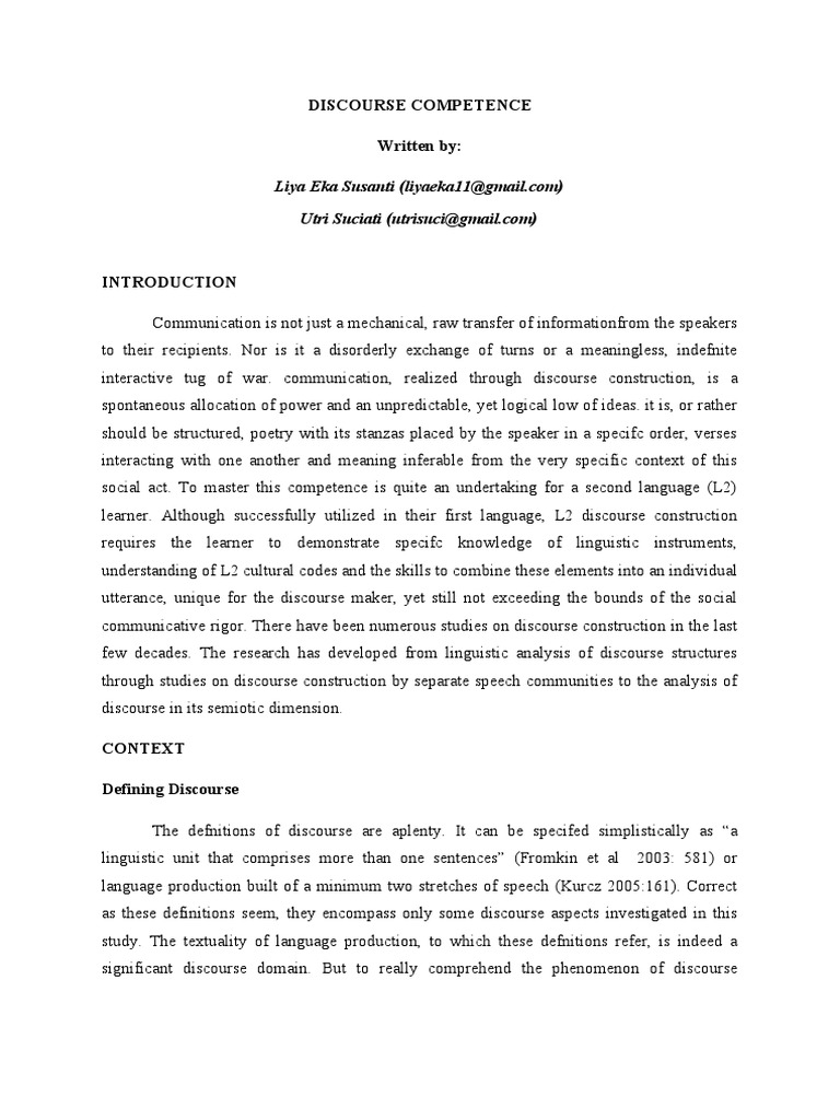 Discourse Competence | PDF | Discourse | Second Language