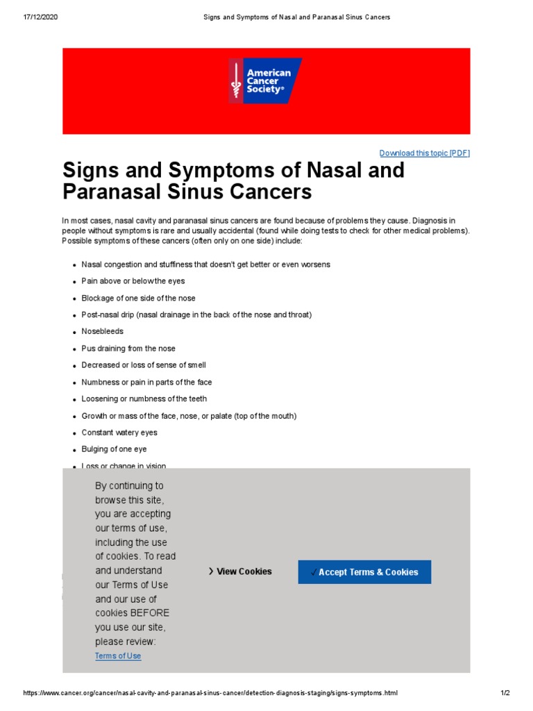 Signs and Symptoms of Nasal and Paranasal Sinus Cancers: Download This ...