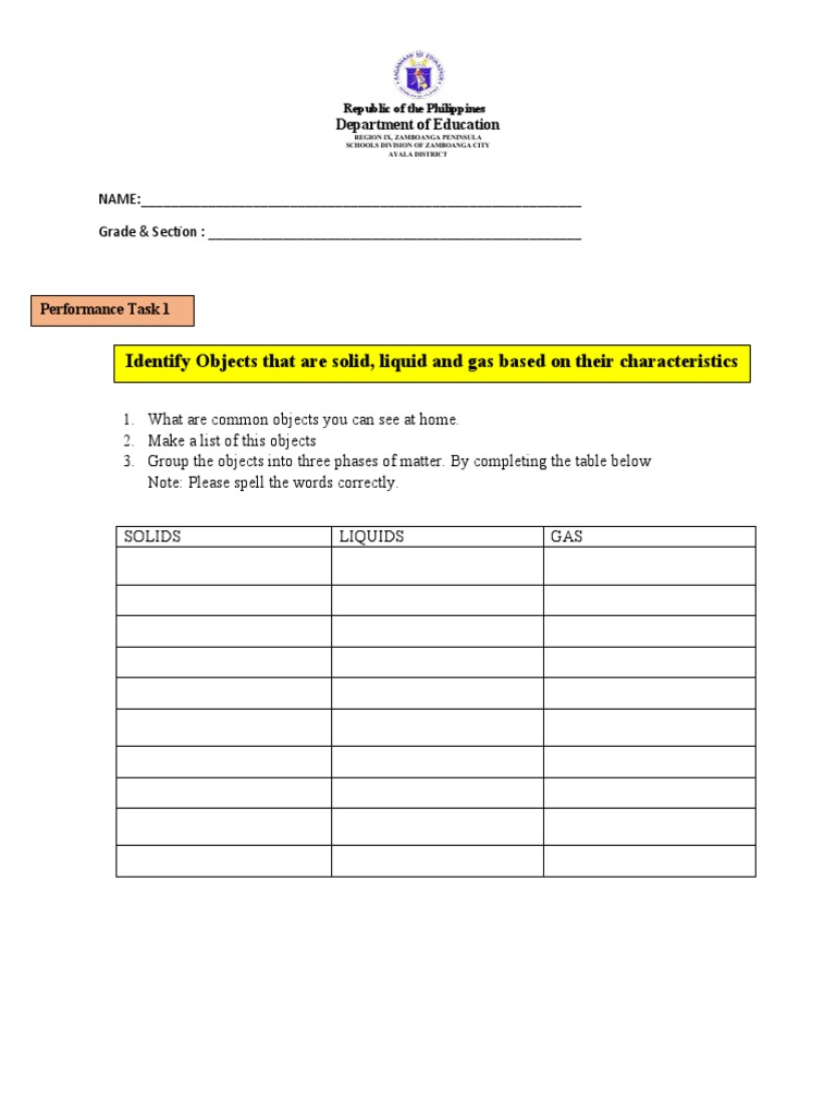 Identify Objects That Are Solid, Liquid and Gas Based On Their ...