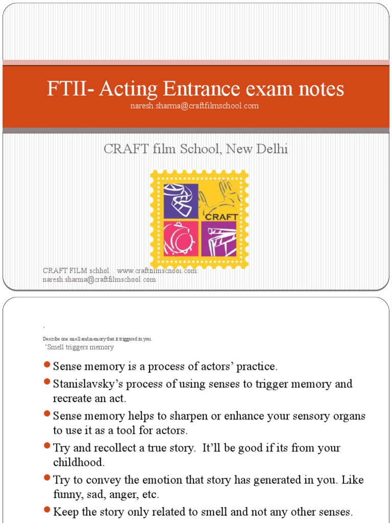 FTII-Acting Entrance Exam Notes: CRAFT Film School, New Delhi | PDF ...