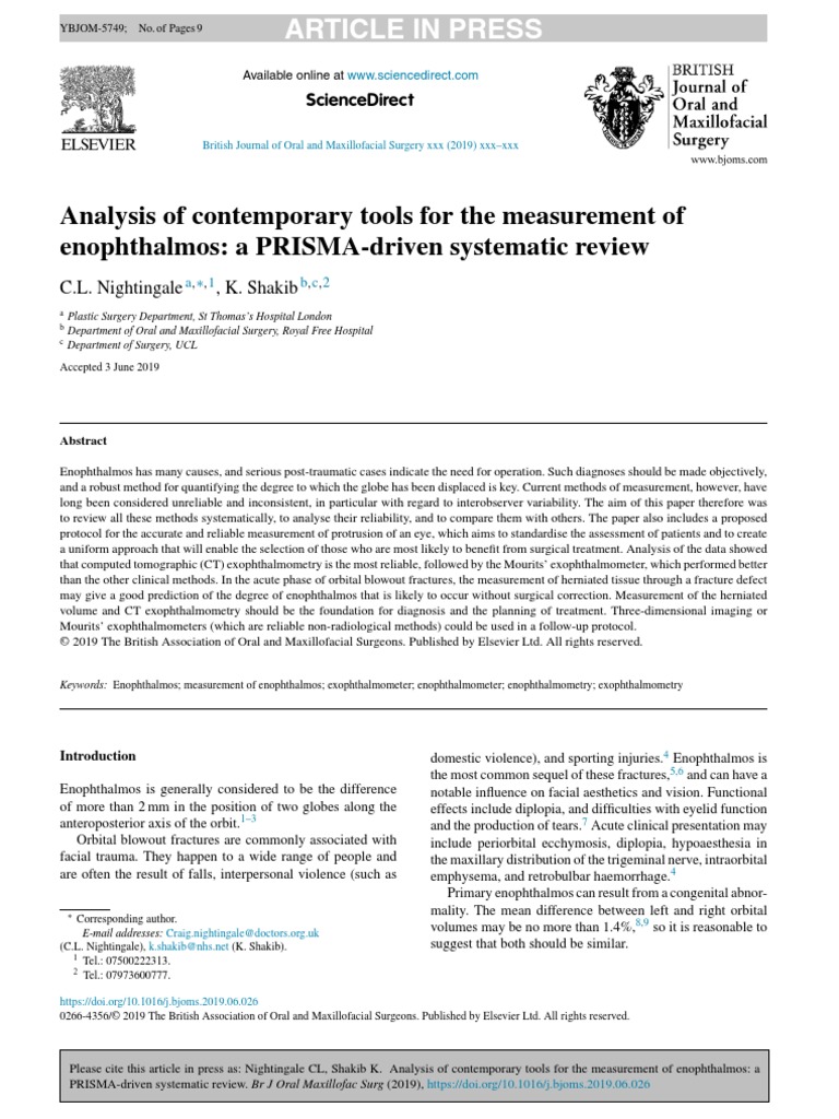 Analysis of Contemporary Tools For The Measurement of Enophthalmos: A ...
